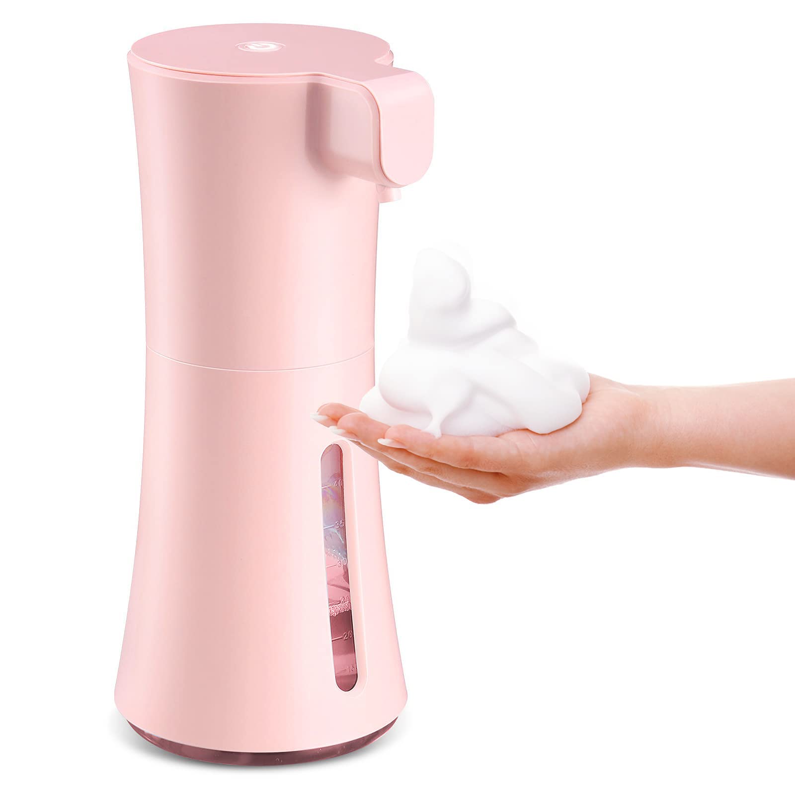 Foaming Soap Dispenser, Elbwenly 12oz/350ml Touchless Automatic Soap Dispenser, Battery Operated Hands-Free Soap Dispenser for Kitchen, Bathroom-Pink