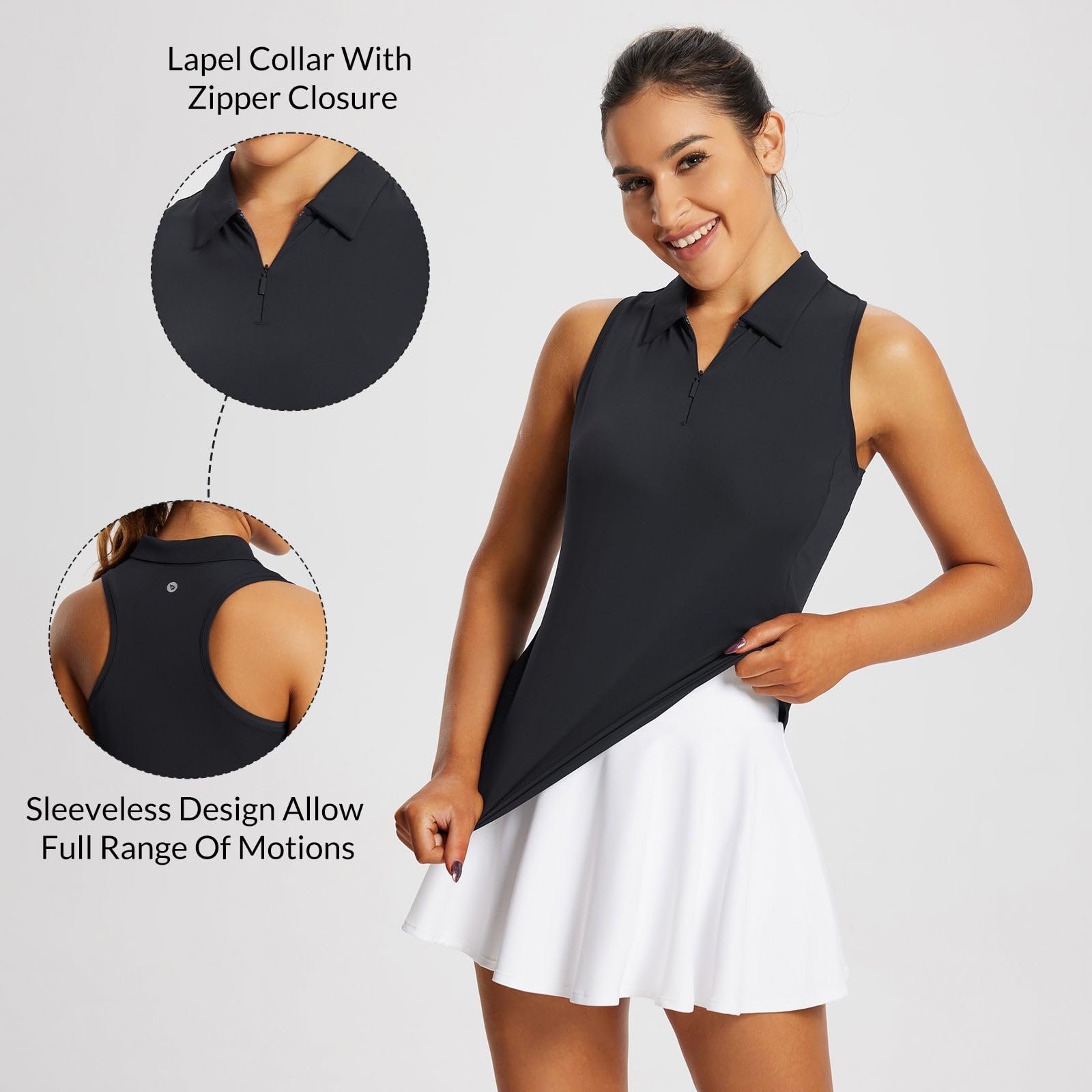 baleaf Women's Golf Shirts Tank Tops Sleeveless Tennis Polo Racerback with Collar Athletic Tanks Quick Dry-Black-XS