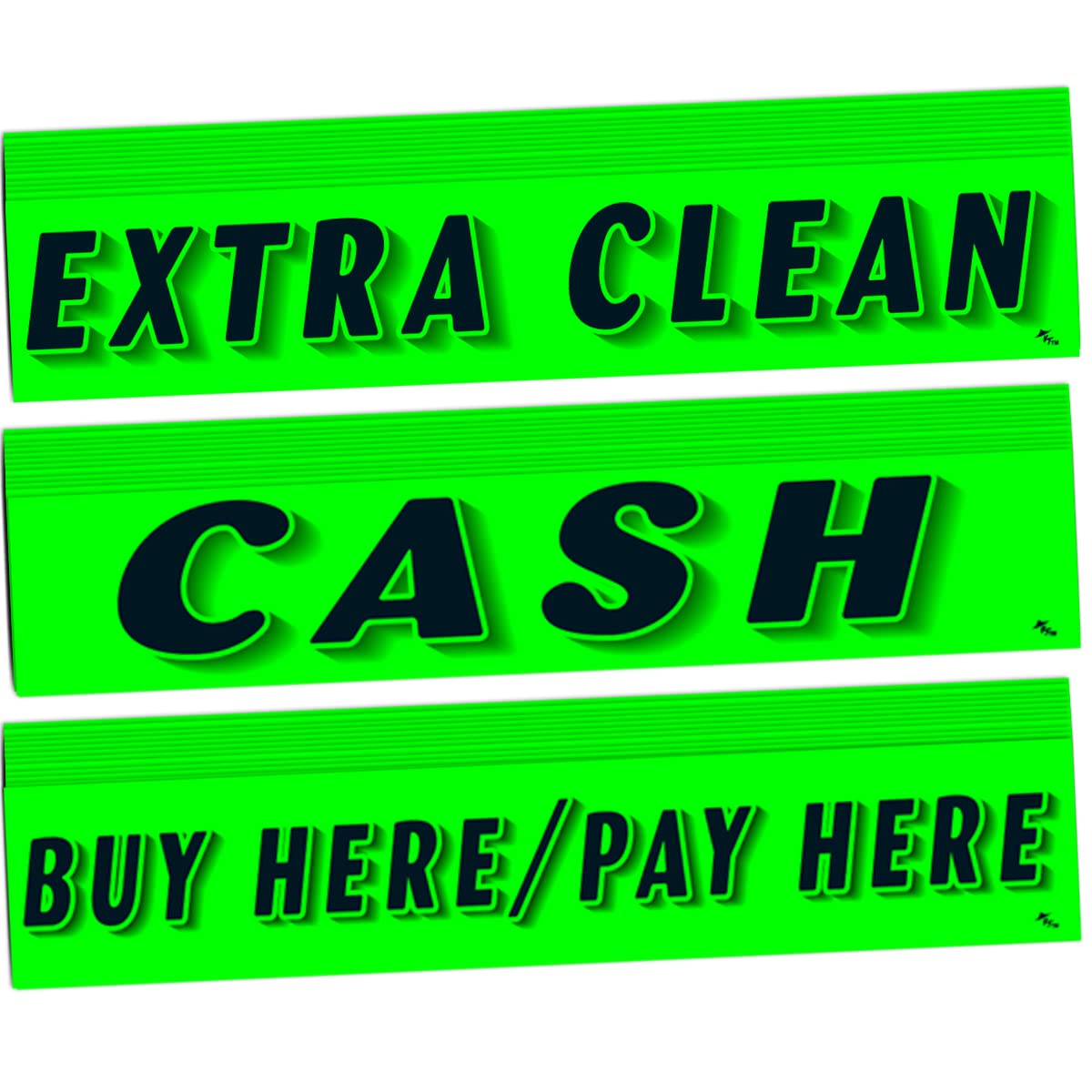 Versa Tags Windshield Slogan Stickers 12 Pack of Extra Clean Stickers 12 Pack of Cash Slogans 12 Pack of Buy HERE Pay HERE Window Stickers (36) Dealership Stickers Black On Green