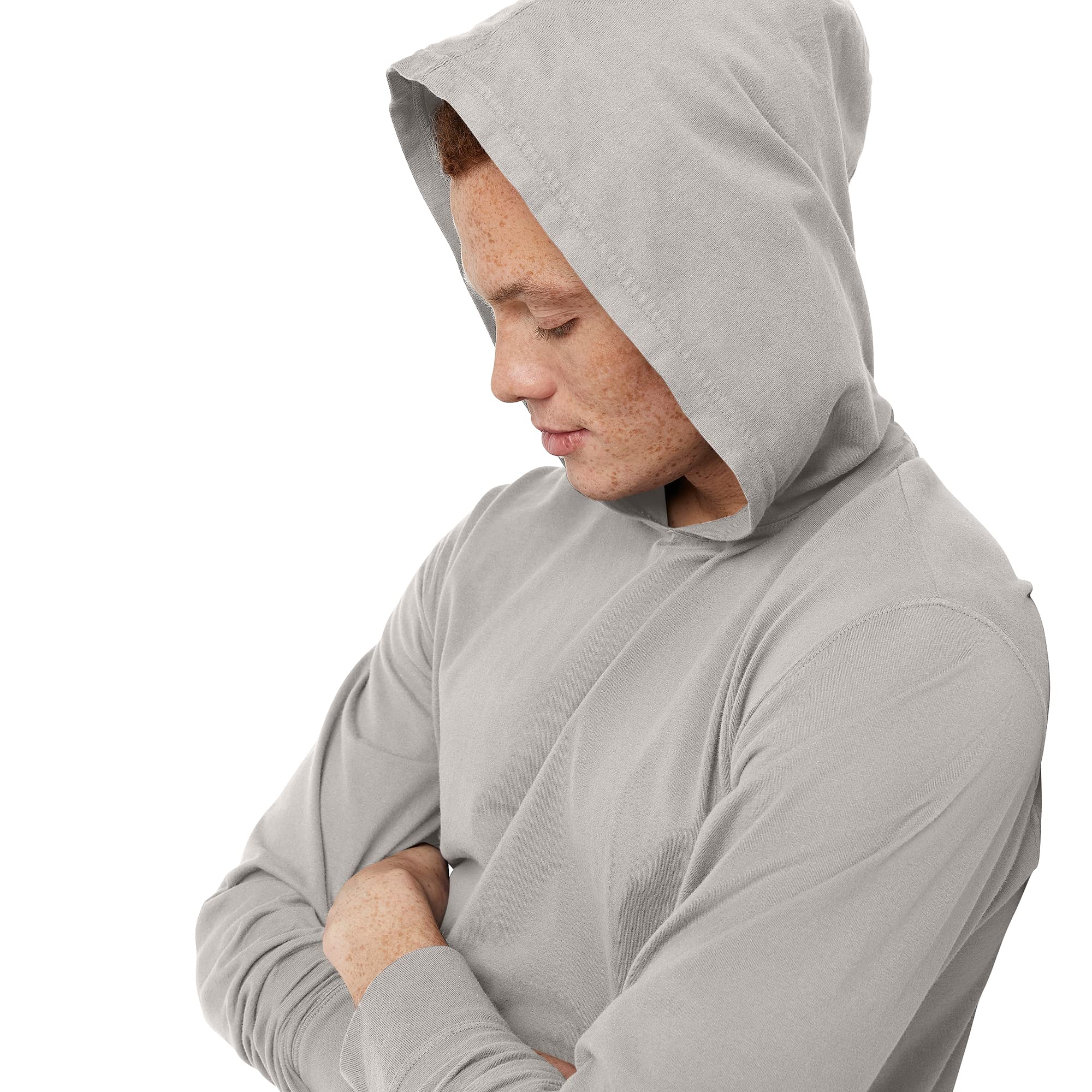 Hanes Comfortblend Men's T-Shirt, Long-Sleeved Hoodie, Garment Dyed Cotton Tee, Concrete Gray