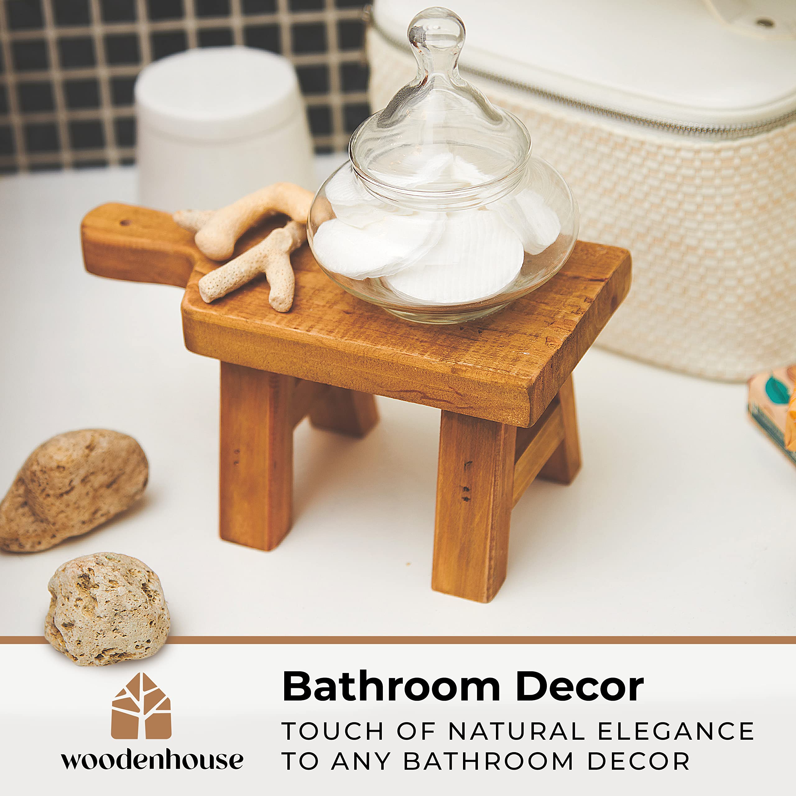 WOODENHOUSE LIFELONG QUALITY Wooden Stand - Rectangular Fir Wood Pedestal Stand for Kitchen, Bathroom, or Decor - Pre-Assembled, Sturdy, Easy Handle, Great Gift