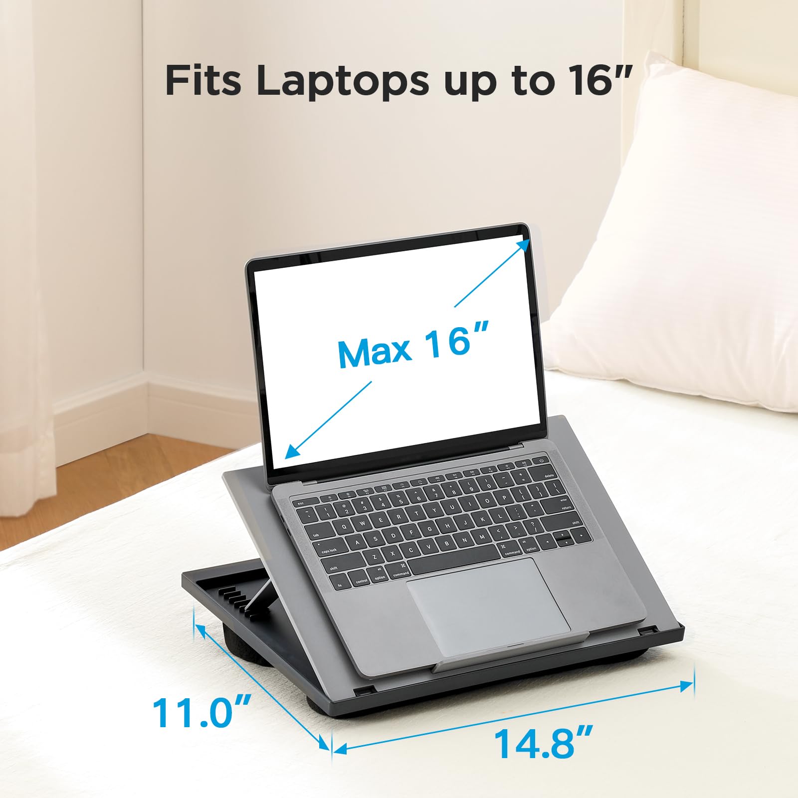 HUANUO Adjustable Lap Desk - with 8 Adjustable Angles & Dual Cushions Laptop Stand for Car Laptop Desk, Work Table, Lap Writing Board & Drawing Desk on Sofa or Bed, HNLD2G