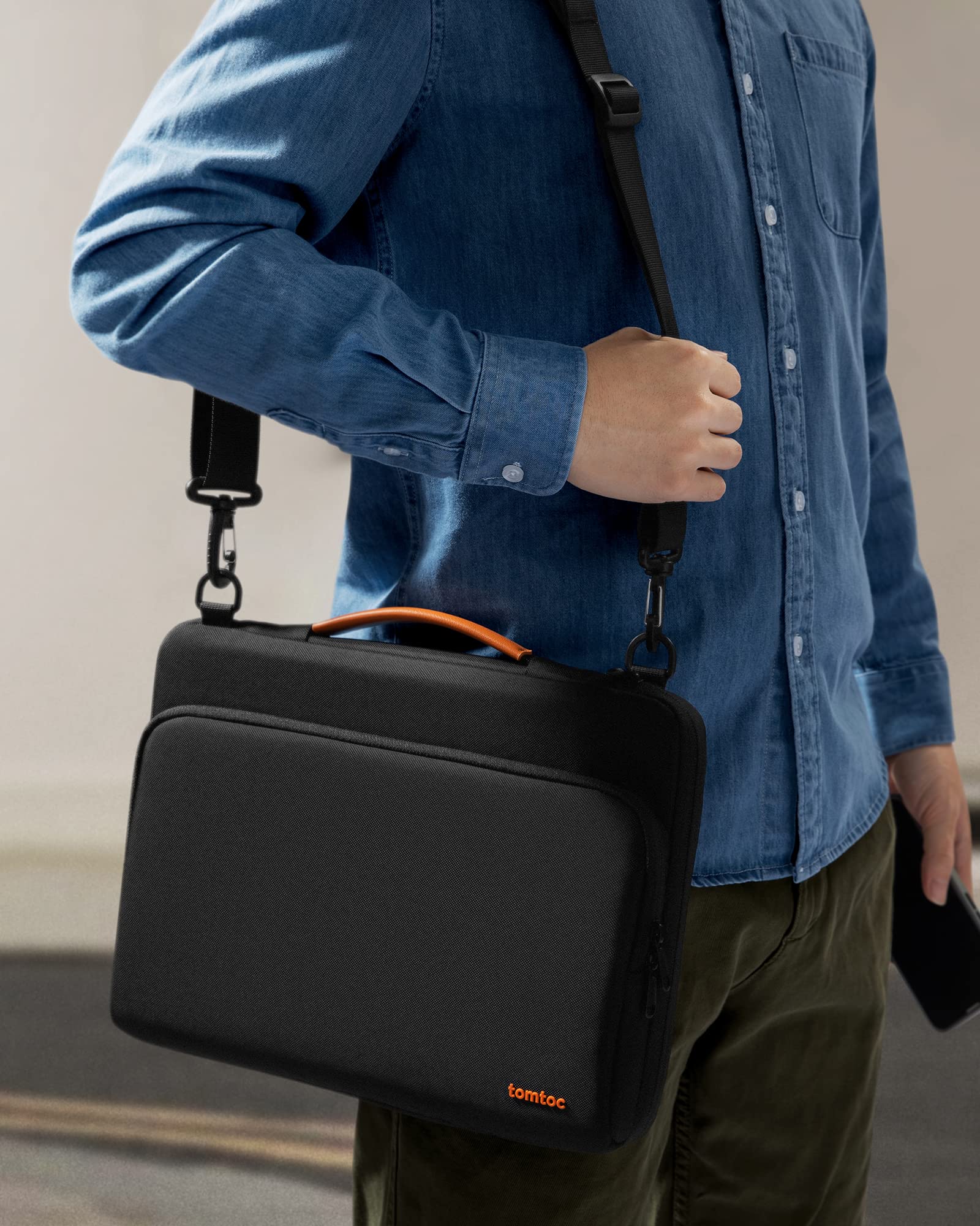 tomtoc 360 Protective Laptop Shoulder Bag for 14-inch MacBook Pro M4/M3/M2/M1 Pro/Max A3112/A3401/A3185 2024-2021, Water-Resistant Carrying Case for 13.5-14.4 Inch Microsoft Surface Laptop 6/5