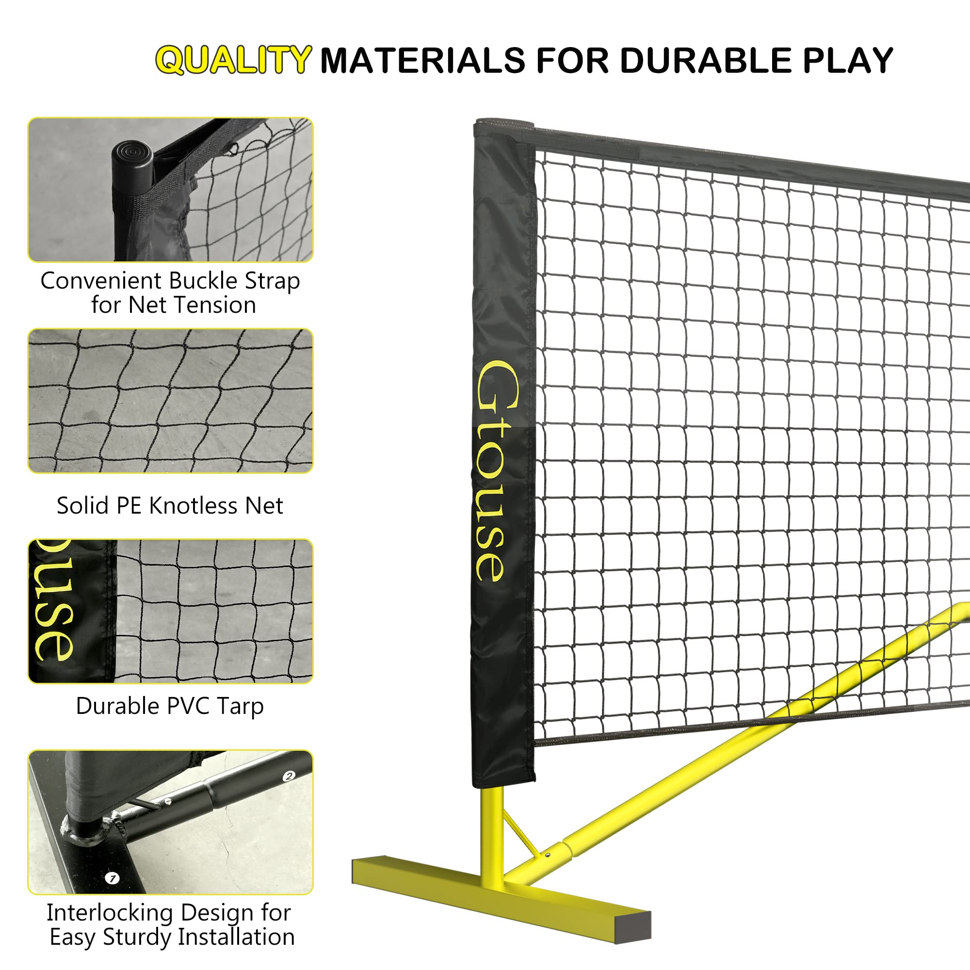 Gtouse Pickleball Nets,Pickleball Nets Portable Outdoor,22FT Regulation Size Pickleball Net for Driveway with Carry Bag,Portable Pickleball Net for Pickleball Court