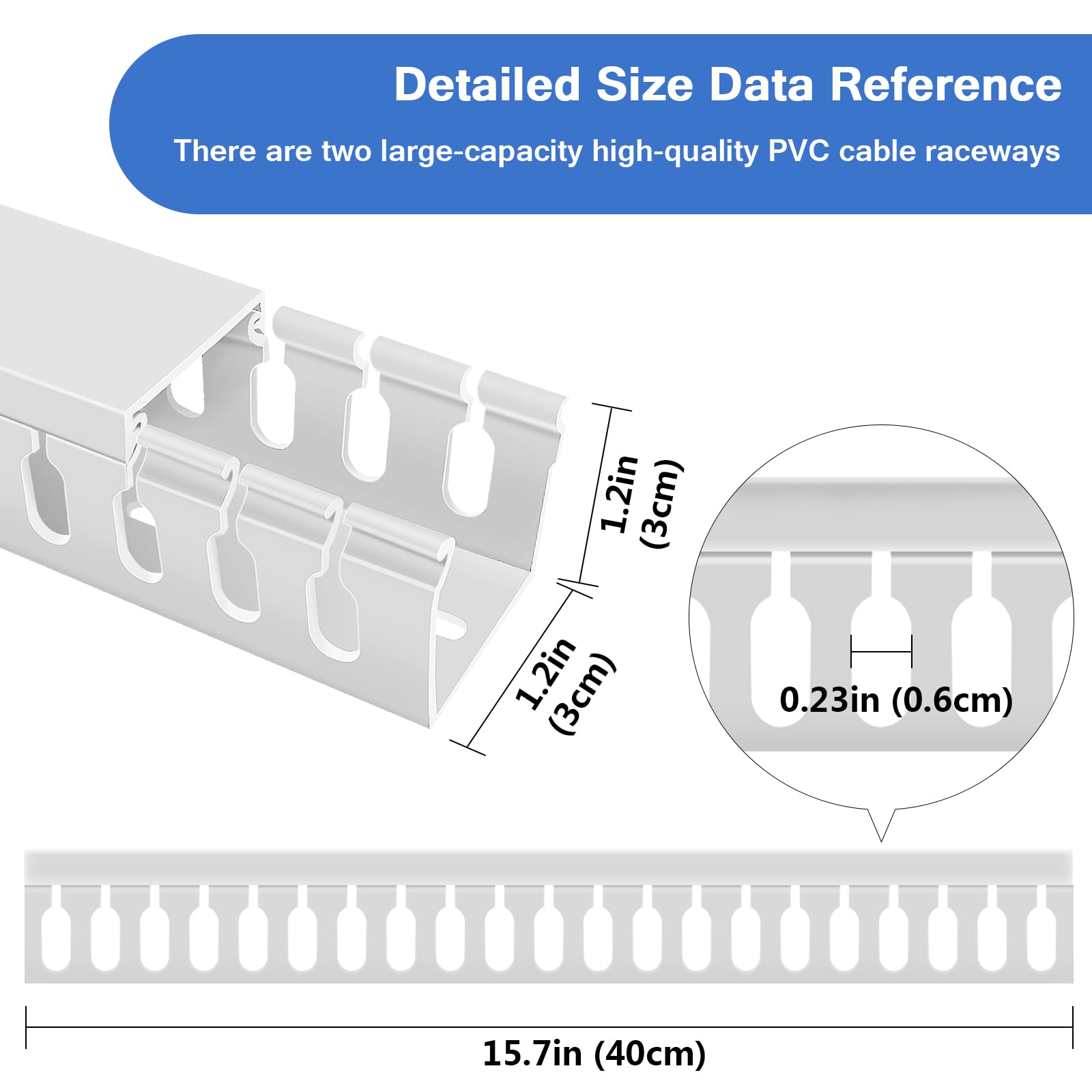 Cable Duct Management Raceway Kit, 62.8" (4 x 15.7) Server Rack Cable Management, Cable Management for Hide Network HDMI VGA Cable, Open Slot Cable Track Desk Wire Channel, Cable Raceway White 4 Pack