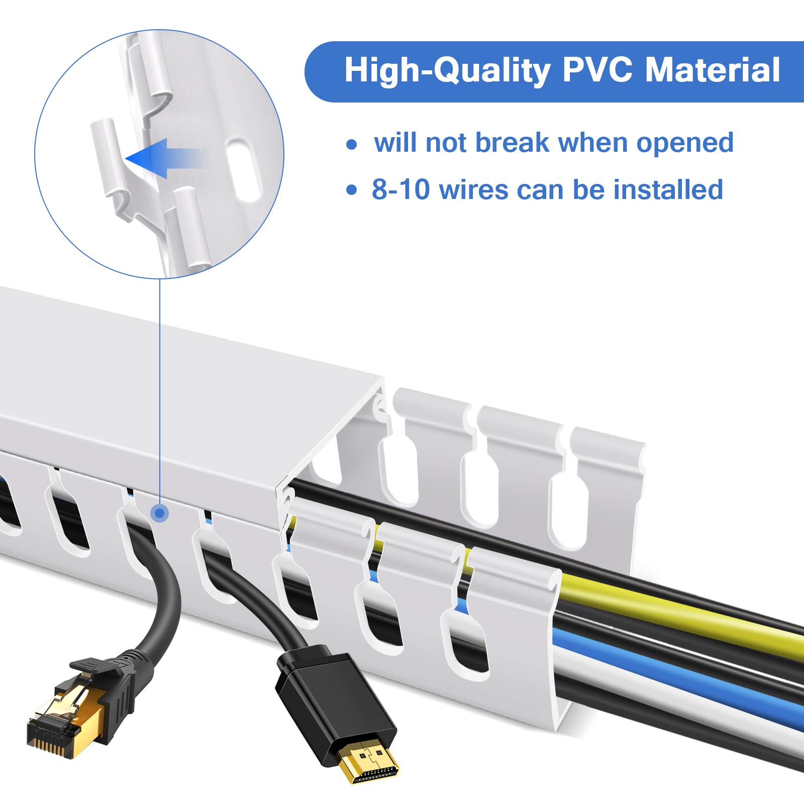 Cable Duct Management Raceway Kit, 62.8" (4 x 15.7) Server Rack Cable Management, Cable Management for Hide Network HDMI VGA Cable, Open Slot Cable Track Desk Wire Channel, Cable Raceway White 4 Pack