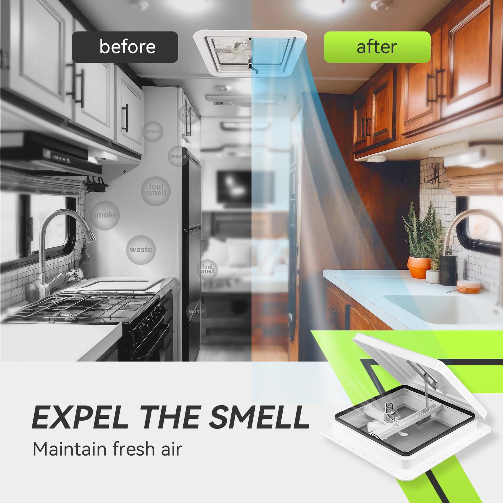 RVMATE 14" Roof Vent Fan for RV/Camper/Trailer, White With 12V Fan 6" Blades