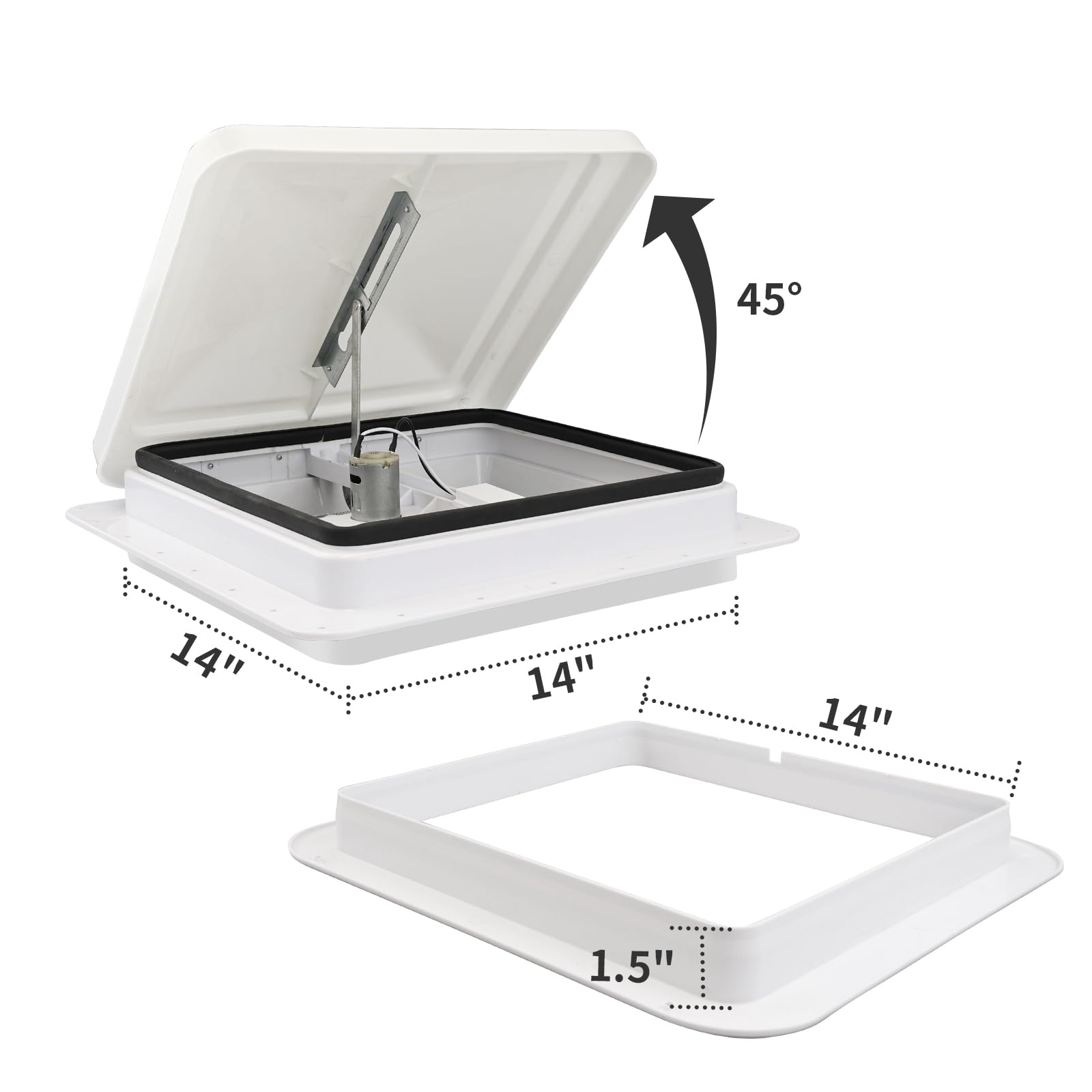 RVMATE 14" Roof Vent Fan for RV/Camper/Trailer, White With 12V Fan 6" Blades