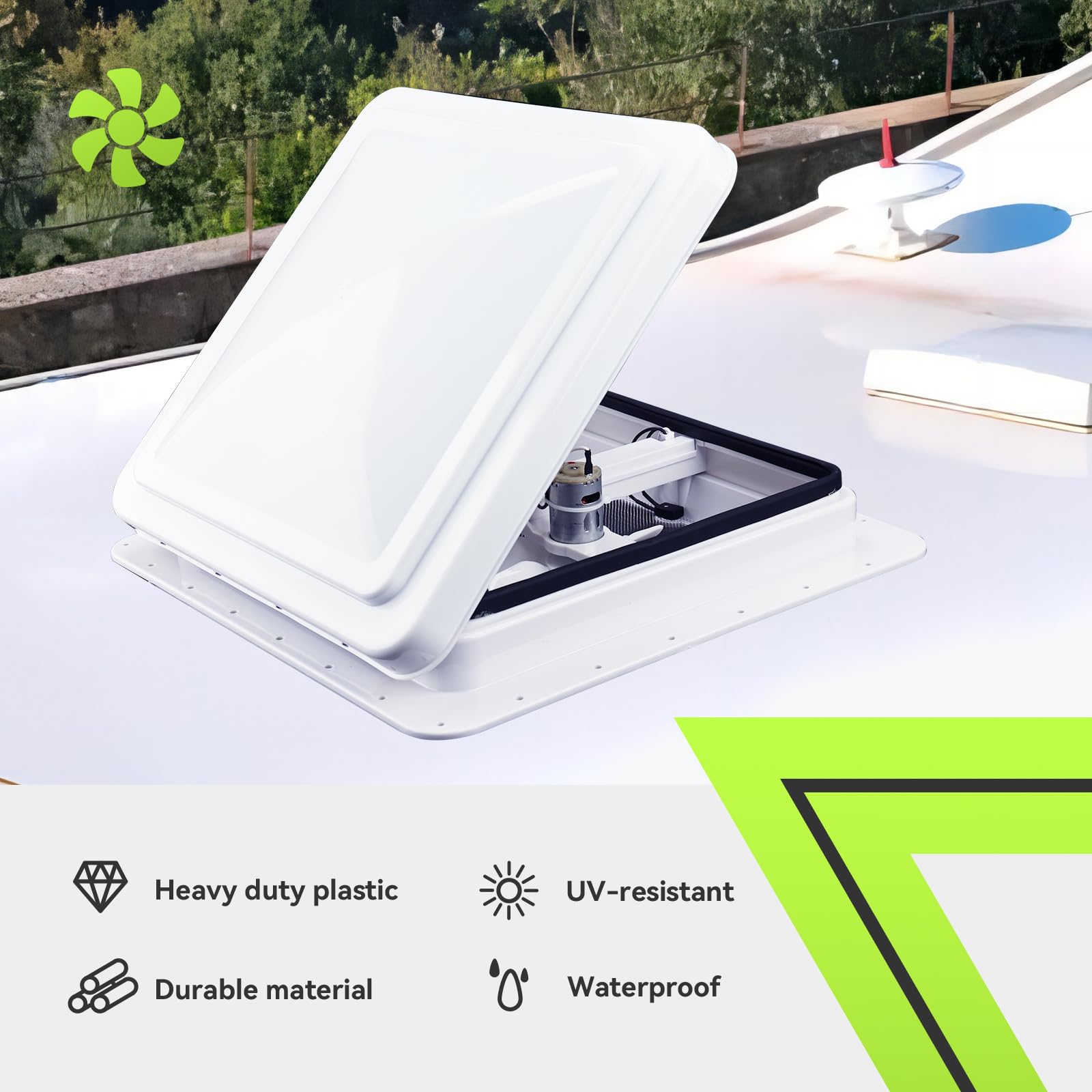 RVMATE 14" Roof Vent Fan for RV/Camper/Trailer, White With 12V Fan 6" Blades