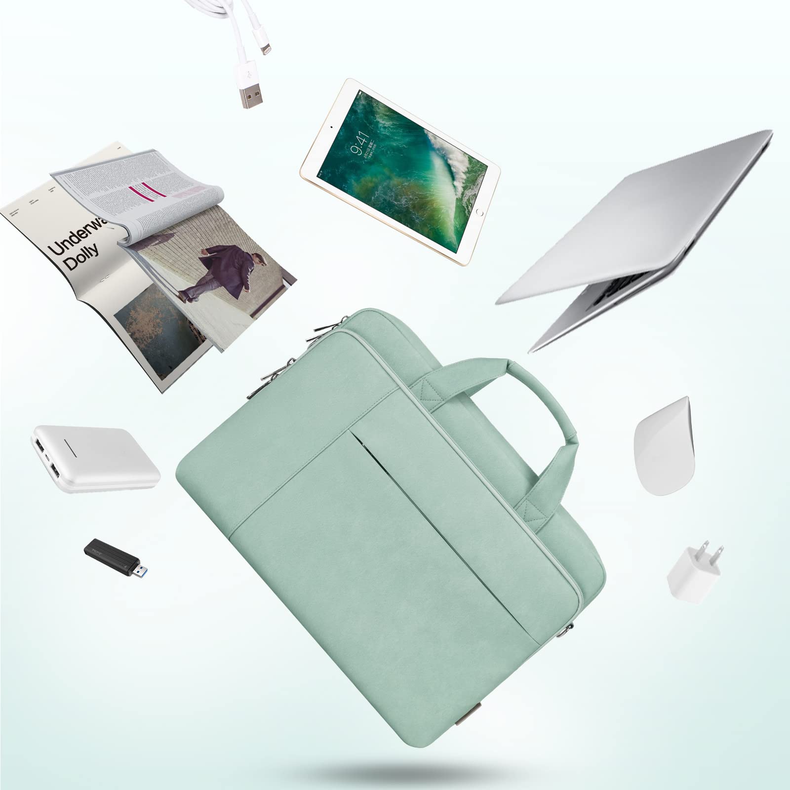 DOMISO 14 inch Laptop Bag Business Briefcase Water-resistant Notebook Messenger Shoulder Bag for 14" MacBook Pro/HP Stream 14 Chromebook 14/Lenovo IdeaPad ThinkPad/ASUS ZenBook,Sage Green