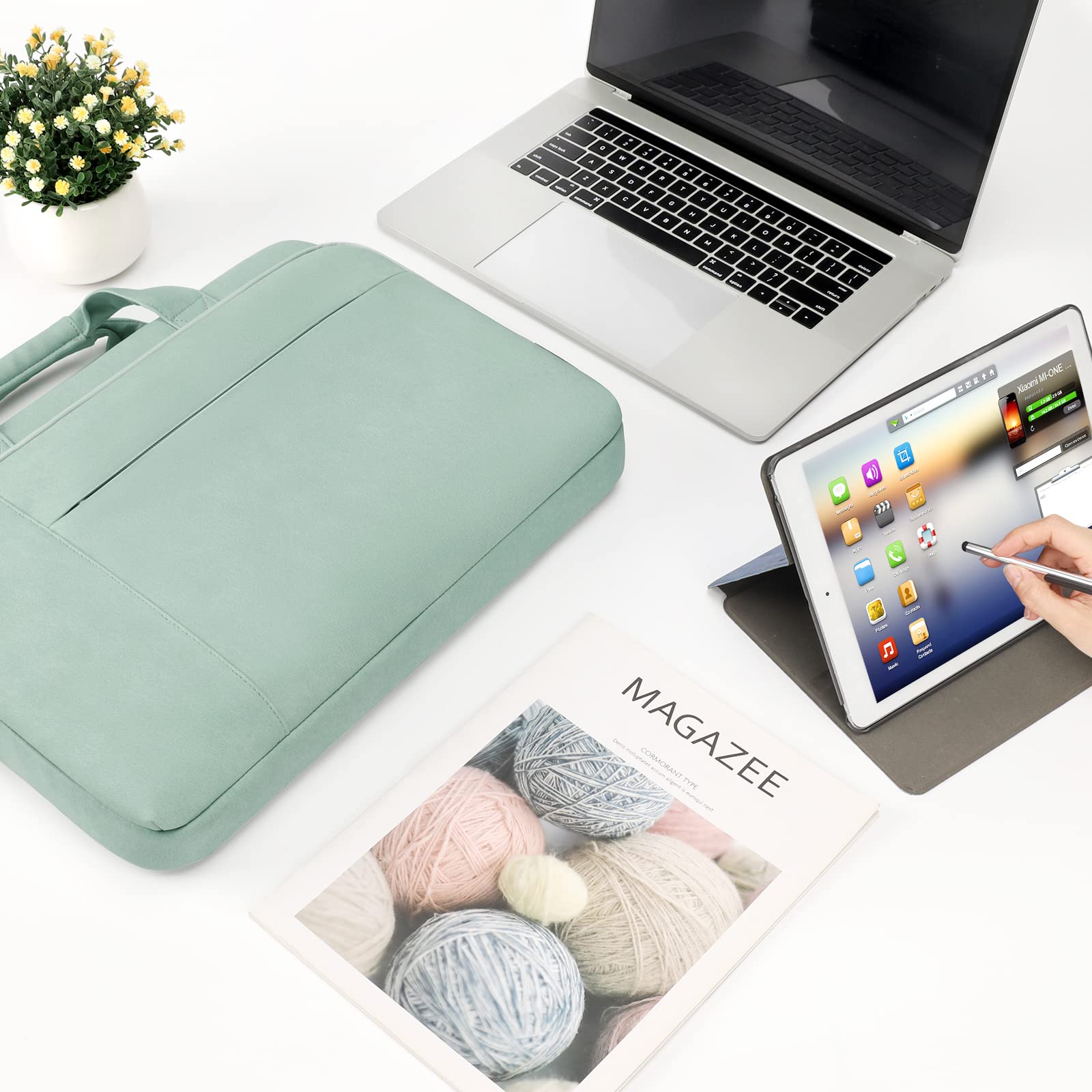 DOMISO 14 inch Laptop Bag Business Briefcase Water-resistant Notebook Messenger Shoulder Bag for 14" MacBook Pro/HP Stream 14 Chromebook 14/Lenovo IdeaPad ThinkPad/ASUS ZenBook,Sage Green