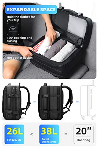 Markryden Laptop Backpack with raincover carry-on travel backpack water-proof expandable backpack with Rain Cover USB Charging Port for School Travel Work Bag Fits 17.3/15.6 Inch Laptop