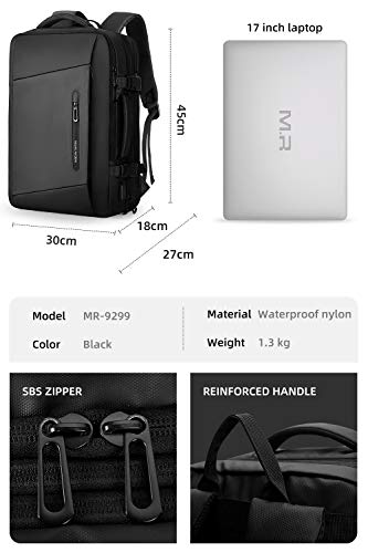 Markryden Laptop Backpack with raincover carry-on travel backpack water-proof expandable backpack with Rain Cover USB Charging Port for School Travel Work Bag Fits 17.3/15.6 Inch Laptop