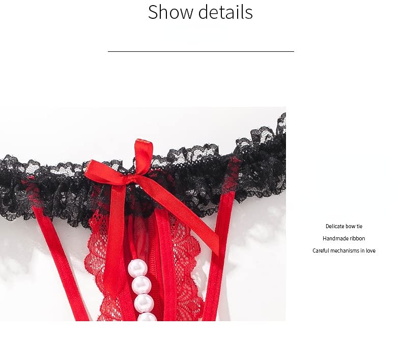 Sekexi Women’s Sexy Panties,Lace G-String Panties for Women Thongs G Strings with Pearls Ball Lace (as1, alpha, m, regular, regular, Red)