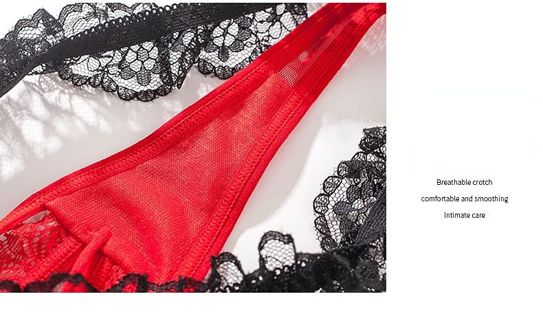 Sekexi Women’s Sexy Panties,Lace G-String Panties for Women Thongs G Strings with Pearls Ball Lace (as1, alpha, m, regular, regular, Red)