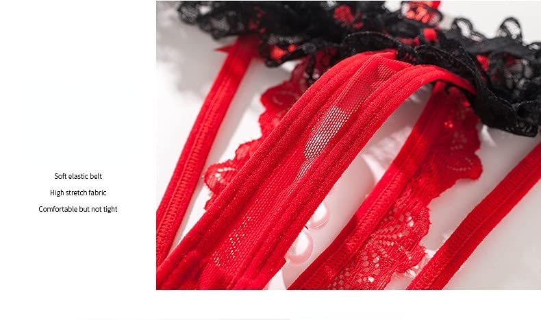 Sekexi Women’s Sexy Panties,Lace G-String Panties for Women Thongs G Strings with Pearls Ball Lace (as1, alpha, m, regular, regular, Red)