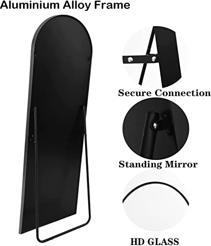 ZMYCZ Floor Mirror, 64"x21" Arched Full Length Mirror Standing Hanging or Leaning Against Wall, Arched-Top Mirror with Aluminum Alloy Frame, Body Mirror for Bedroom (Black)