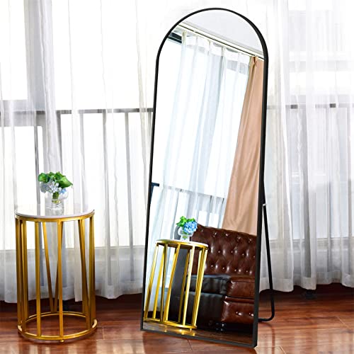 ZMYCZ Floor Mirror, 64"x21" Arched Full Length Mirror Standing Hanging or Leaning Against Wall, Arched-Top Mirror with Aluminum Alloy Frame, Body Mirror for Bedroom (Black)