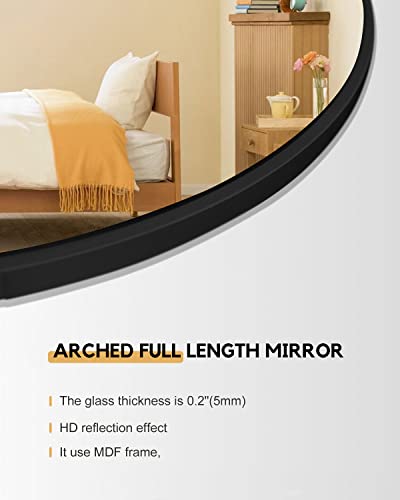 ZMYCZ Full Length Mirror 64"x21" Sleek Arched-Top Floor Mirror with Stand, Large Wall Mirror Standing Hanging or Leaning Against Wall Full Body Mirror for Bedroom, Black