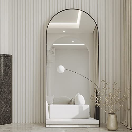 ZMYCZ Full Length Mirror 64"x21" Sleek Arched-Top Floor Mirror with Stand, Large Wall Mirror Standing Hanging or Leaning Against Wall Full Body Mirror for Bedroom, Black