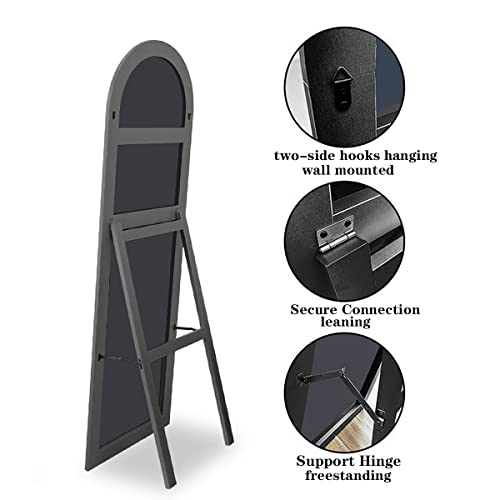 ZMYCZ Full Length Mirror 64"x21" Sleek Arched-Top Floor Mirror with Stand, Large Wall Mirror Standing Hanging or Leaning Against Wall Full Body Mirror for Bedroom, Black