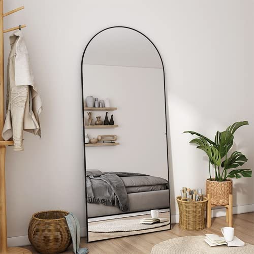 ZMYCZ Full Length Mirror 64"x21" Sleek Arched-Top Floor Mirror with Stand, Large Wall Mirror Standing Hanging or Leaning Against Wall Full Body Mirror for Bedroom, Black