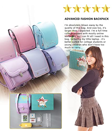 IwaiLoft Ransel Randoseru Backpack Automatic Satchel Japanese School Bag Cherry Blossom Sakura Embroidery PU Bookbag For Girls (Black)