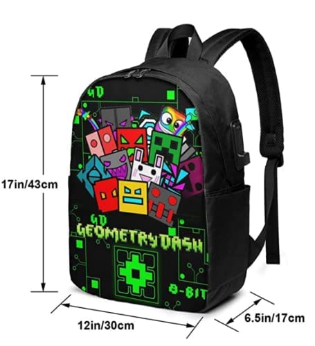Cute-Ge-Ometry USB Backpack 17 in Shoulders Bags Laptop School Knapsack Daypacks Travel Women Men