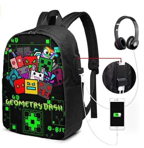 Cute-Ge-Ometry USB Backpack 17 in Shoulders Bags Laptop School Knapsack Daypacks Travel Women Men