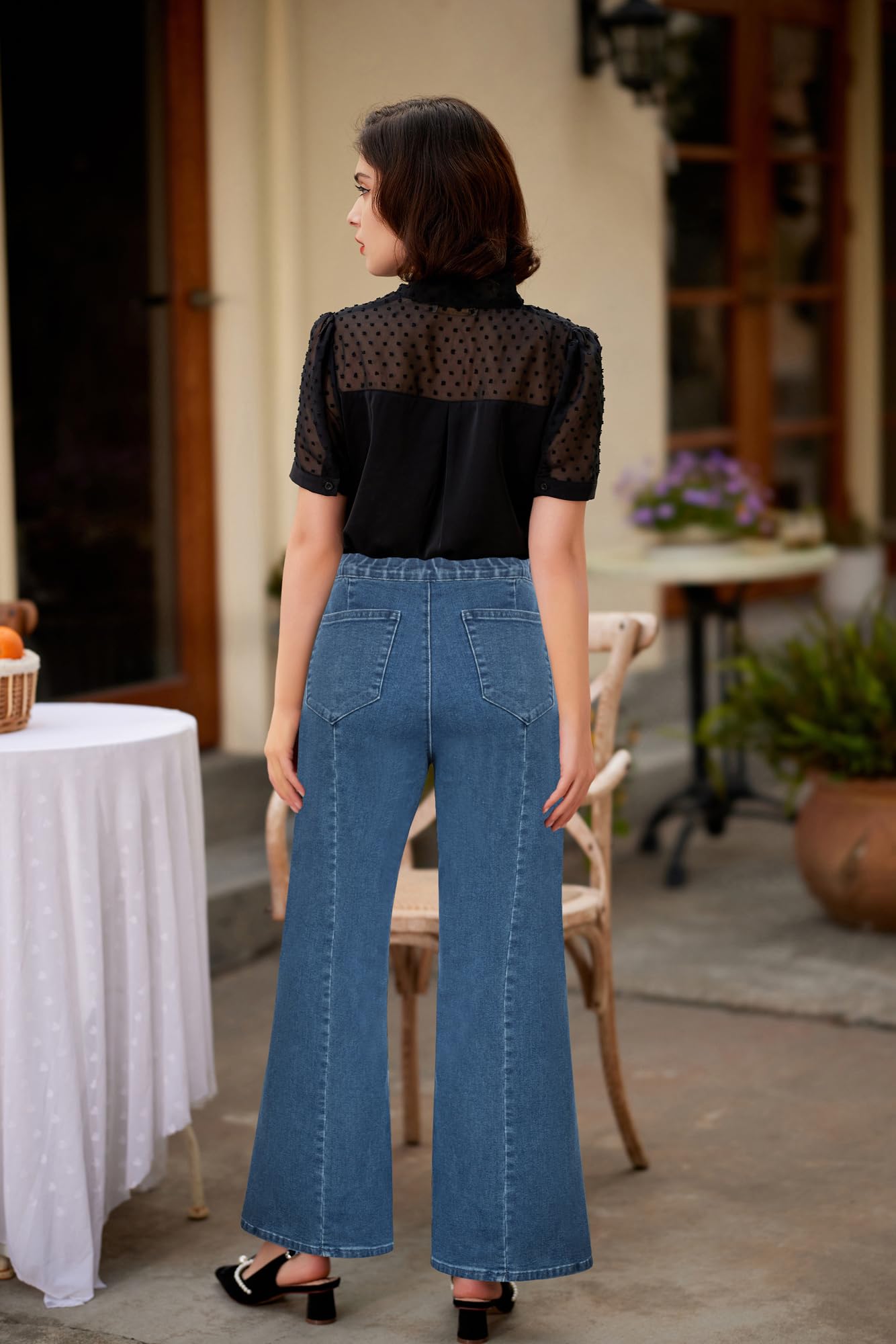 Belle Poque Womens Flare Jeans High Waisted Wide Leg Baggy Jean for Women Stretch Denim Pants Size 8 Size 10 Light Blue