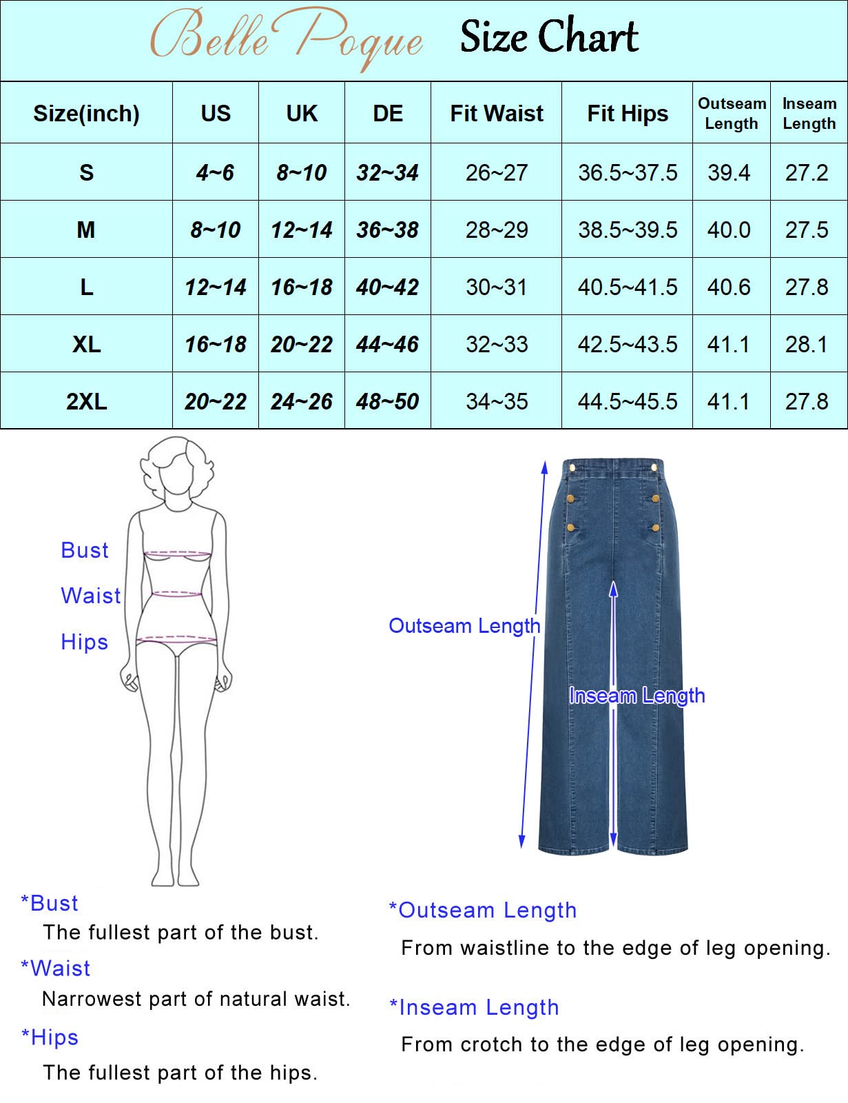 Belle Poque Womens Flare Jeans High Waisted Wide Leg Baggy Jean for Women Stretch Denim Pants Size 8 Size 10 Light Blue