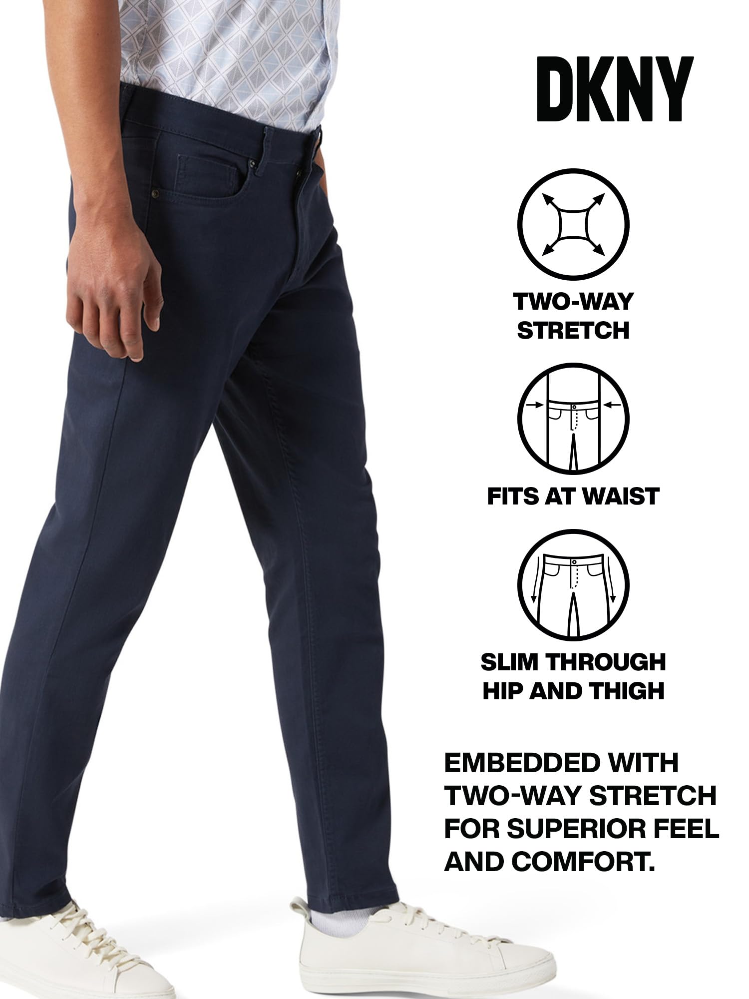 DKNY Mens Pants - Slim Fit Business Casual Pants for Men | Ultra Soft Mens Chino Stretch Work Pant | Everyday Casual Slacks Navy