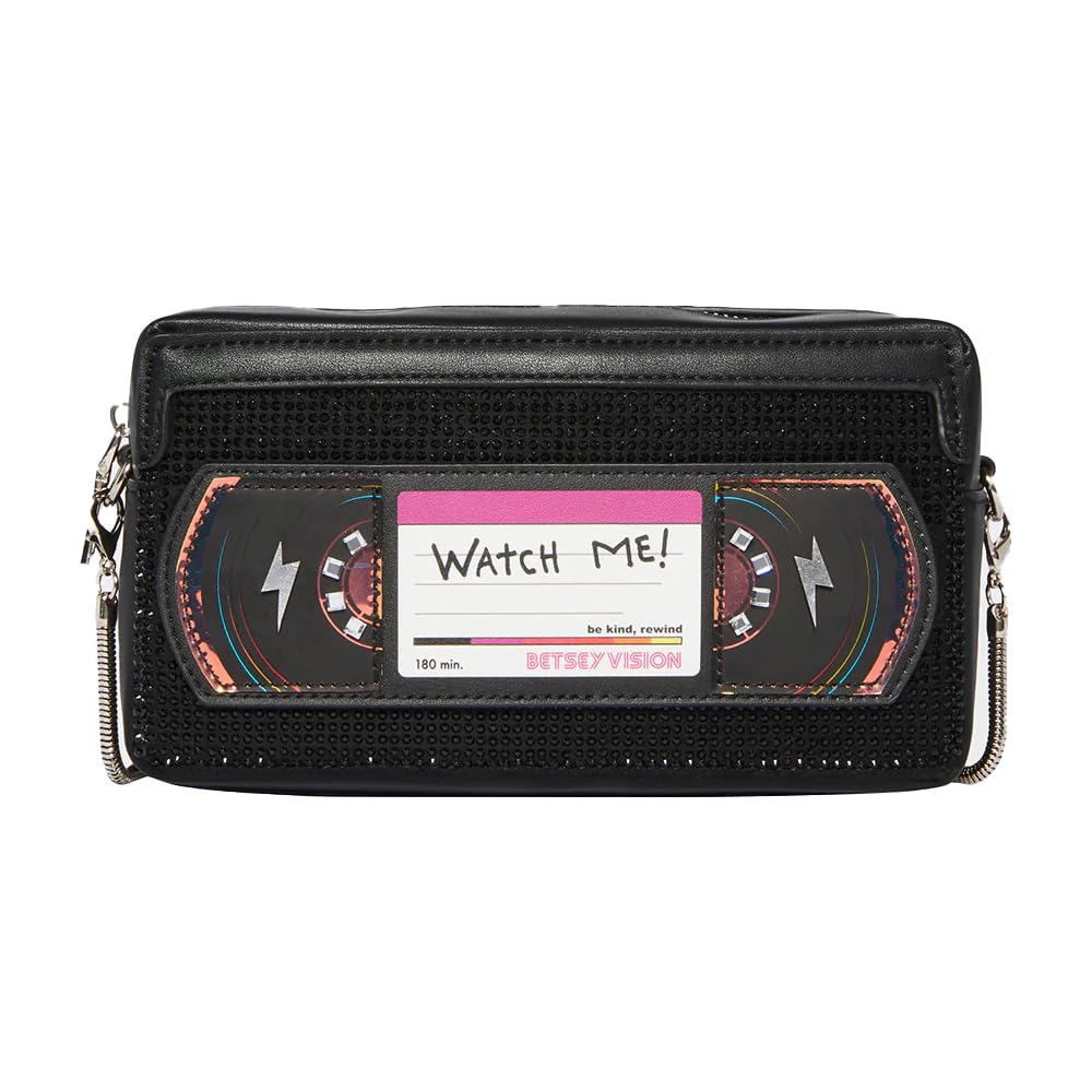 Betsey Johnson Kind Rewind VHS Crossbody, Black