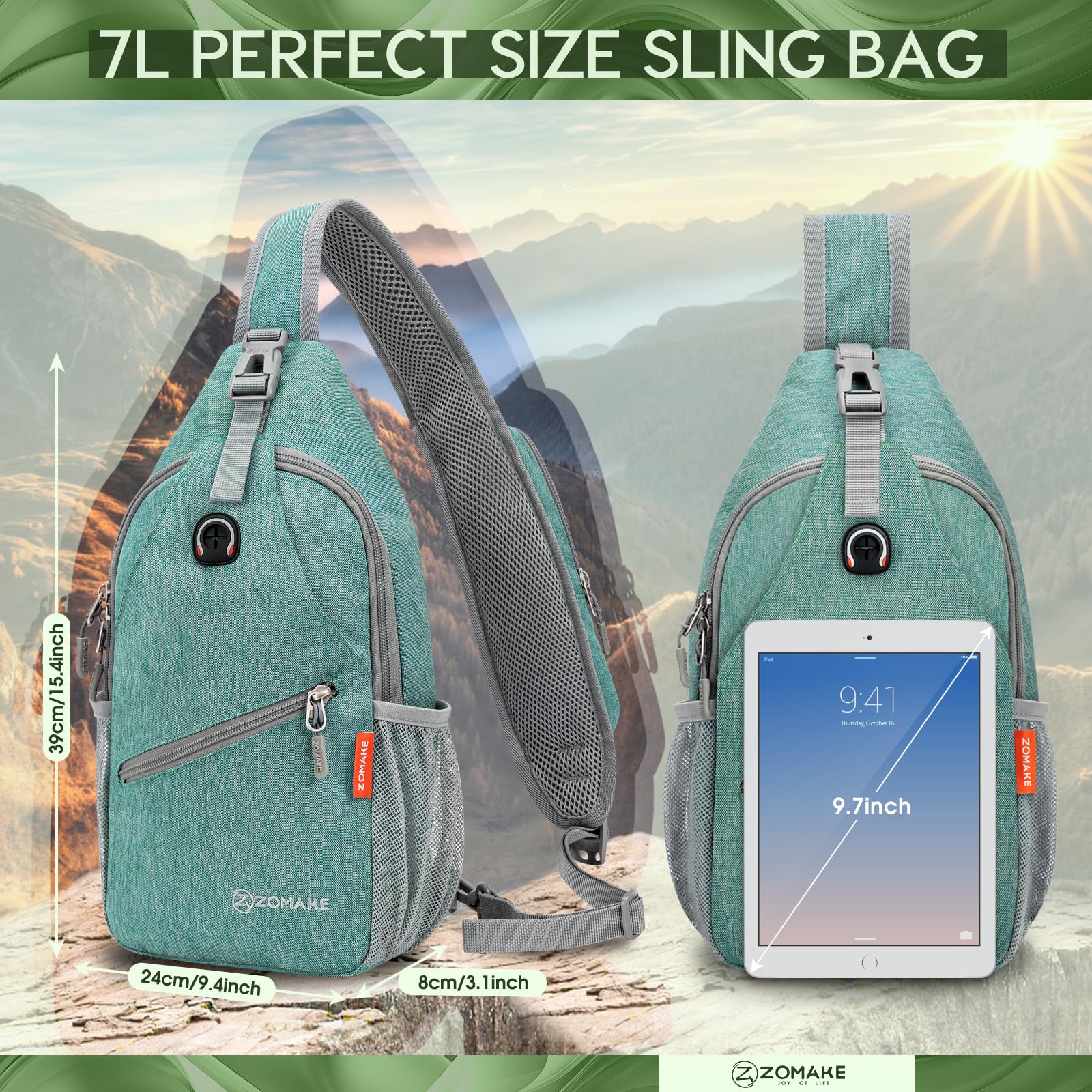ZOMAKE Small Sling Bag, Travel Sling Backpack, Waterproof Hiking Cycling Crossbody pack for Men Women(Army Green)