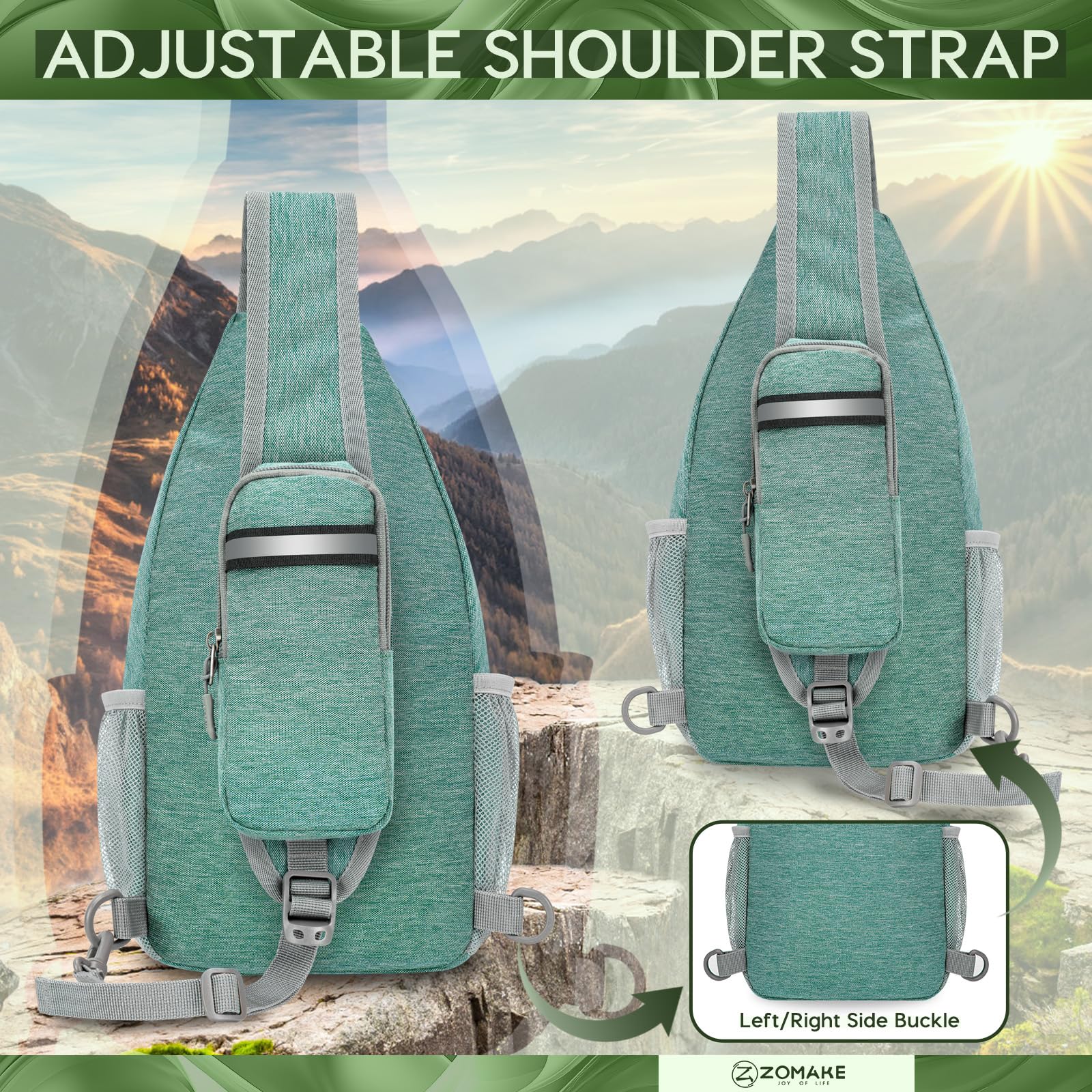 ZOMAKE Small Sling Bag, Travel Sling Backpack, Waterproof Hiking Cycling Crossbody pack for Men Women(Army Green)