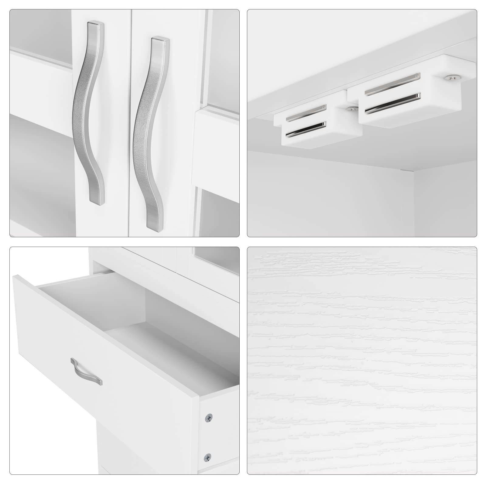 FOTOSOK White Kitchen Pantry Cabinet, 67ββ Tall Storage Cabinet with 2 Tempered Glass Doors, Modern Kitchen Cupboard, Bathroom Storage with 3 Shelves and 3 Drawers for Home Office