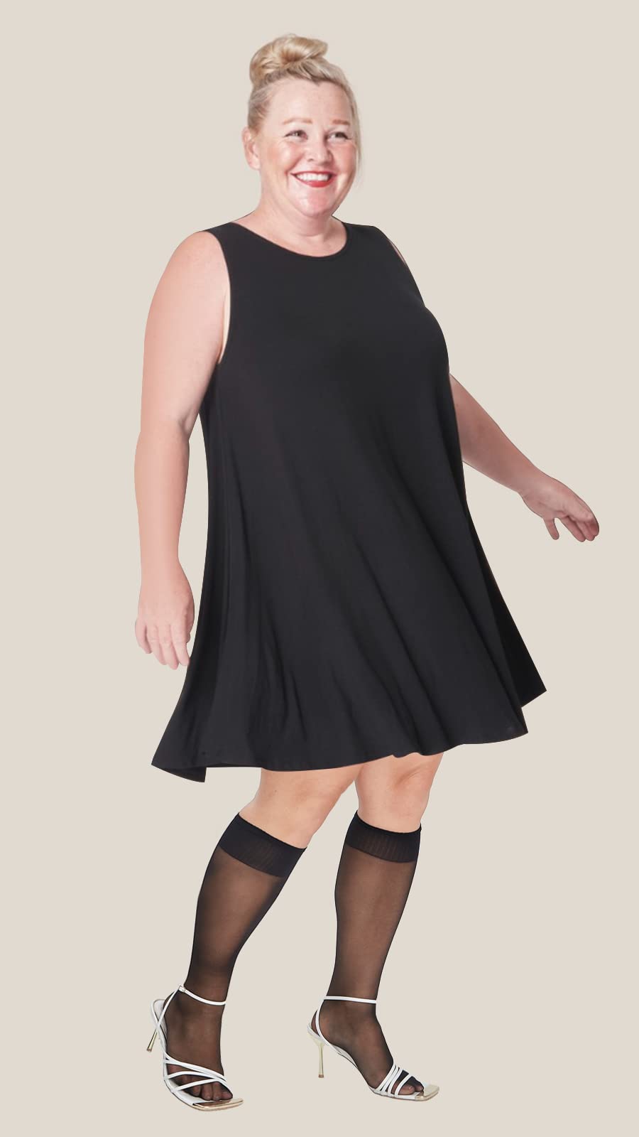 MANZI Plus Size Lady's Knee High Sheer Stockings for Women 6 Pairs Pack(Black,XL-XXL)