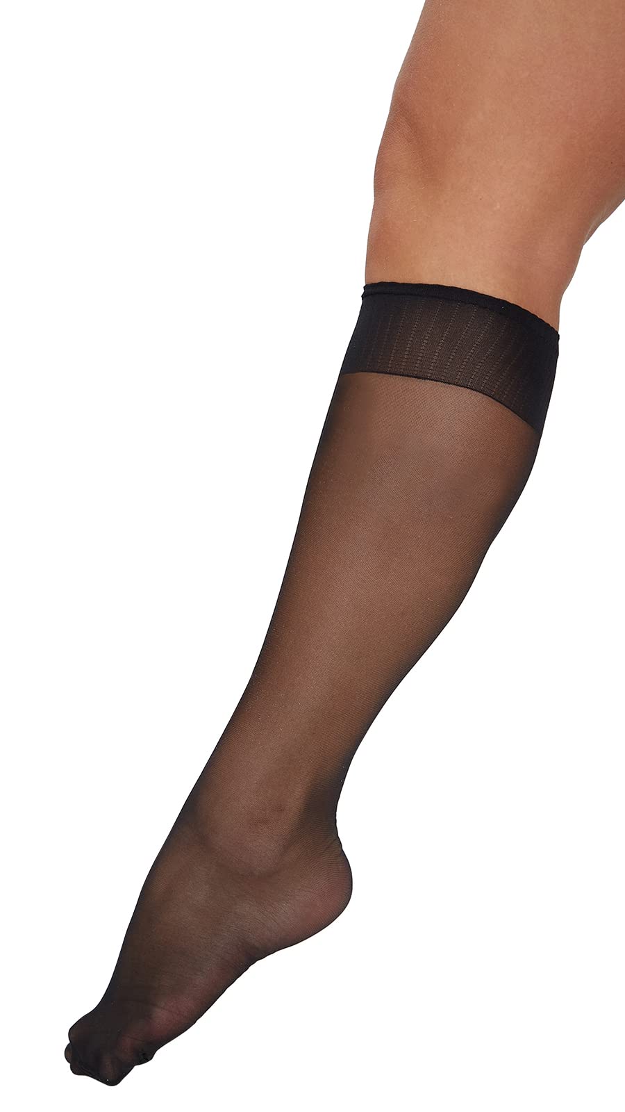 MANZI Plus Size Lady's Knee High Sheer Stockings for Women 6 Pairs Pack(Black,XL-XXL)