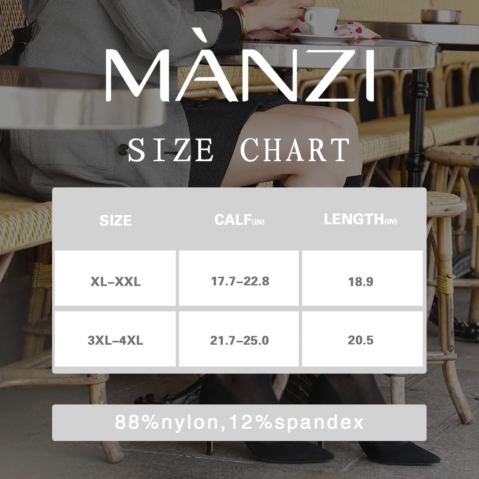 MANZI Plus Size Lady's Knee High Sheer Stockings for Women 6 Pairs Pack(Black,XL-XXL)