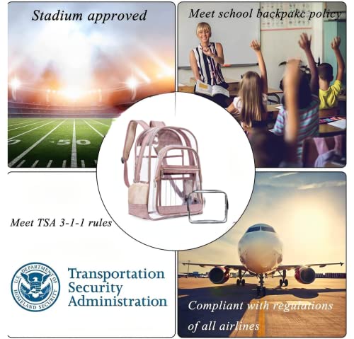 RRRWEI Clear Backpack Stadium Approved Heavy Duty Backpack Women School Bookbag Transparent Pvc For Men,Work,Security,Travel (BLACK WITH MAKE UP BAG)