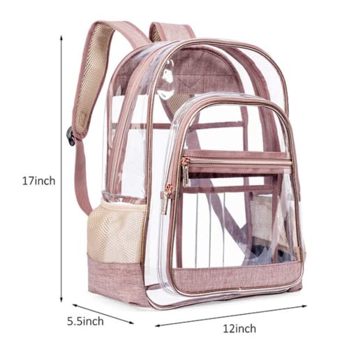 RRRWEI Clear Backpack Stadium Approved Heavy Duty Backpack Women School Bookbag Transparent Pvc For Men,Work,Security,Travel (BLACK WITH MAKE UP BAG)