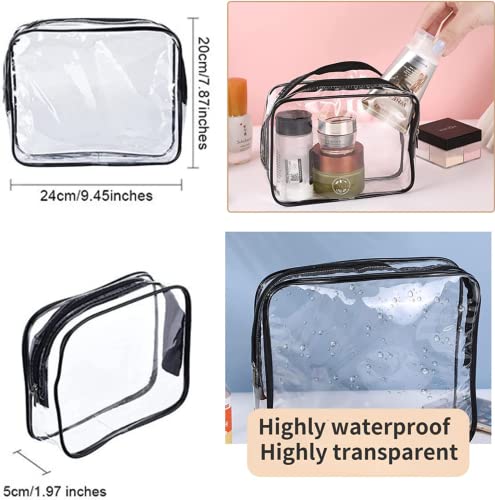 RRRWEI Clear Backpack Stadium Approved Heavy Duty Backpack Women School Bookbag Transparent Pvc For Men,Work,Security,Travel (BLACK WITH MAKE UP BAG)