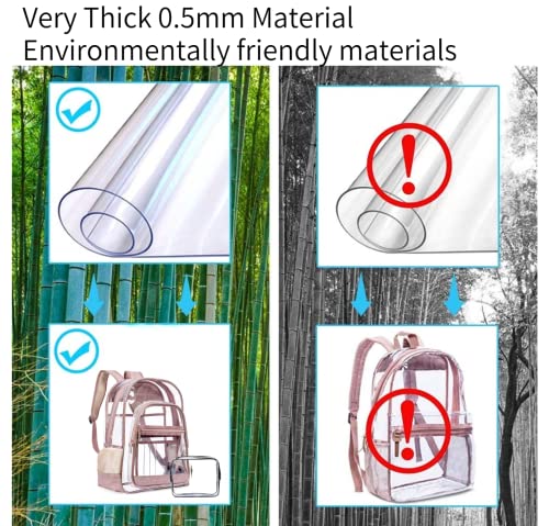 RRRWEI Clear Backpack Stadium Approved Heavy Duty Backpack Women School Bookbag Transparent Pvc For Men,Work,Security,Travel (BLACK WITH MAKE UP BAG)