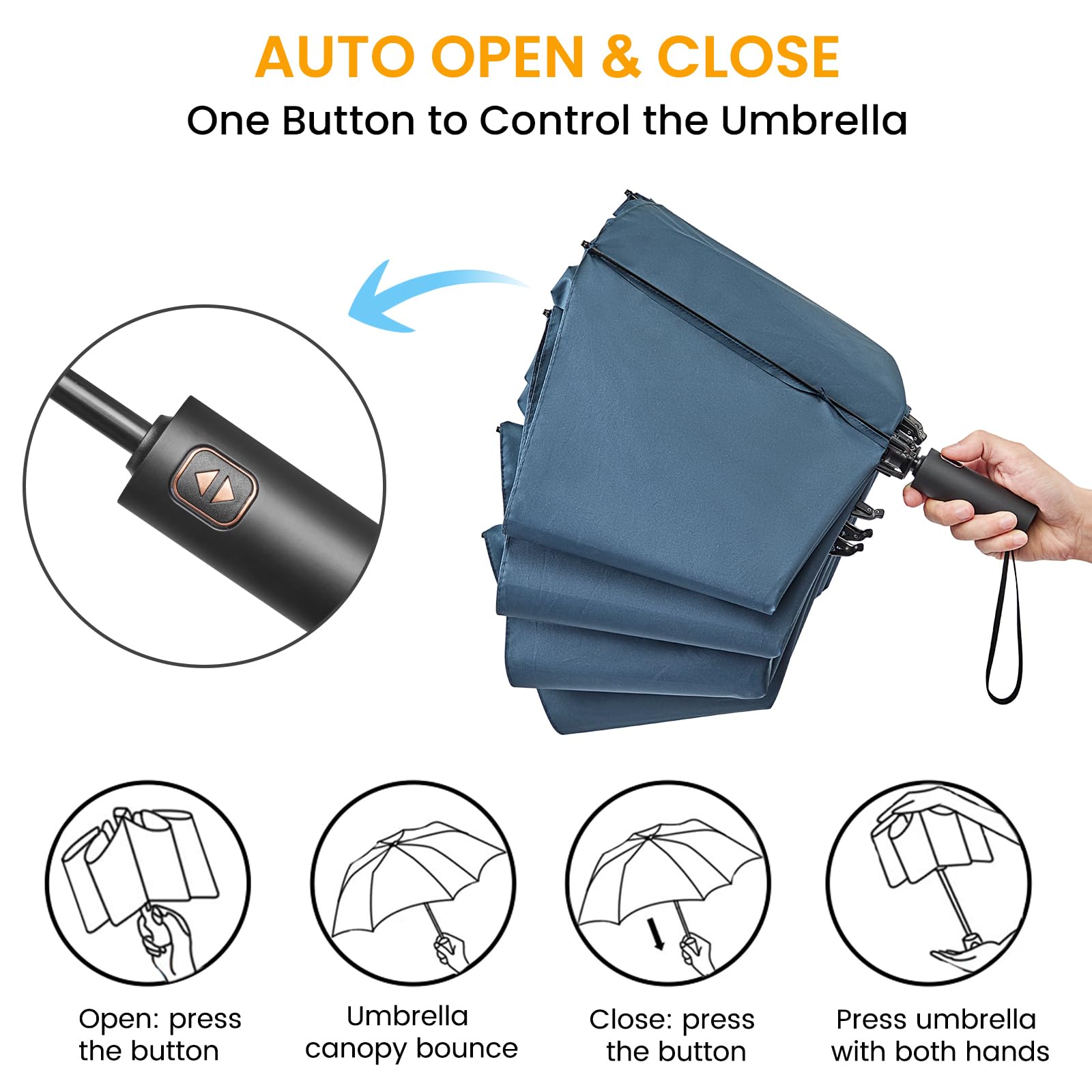 Prospo 62 Inch Large Travel Umbrellas for Rain Windproof, 10 Ribs Compact Reverse Folding Golf Umbrella, Double Canopy Automatic Open Close