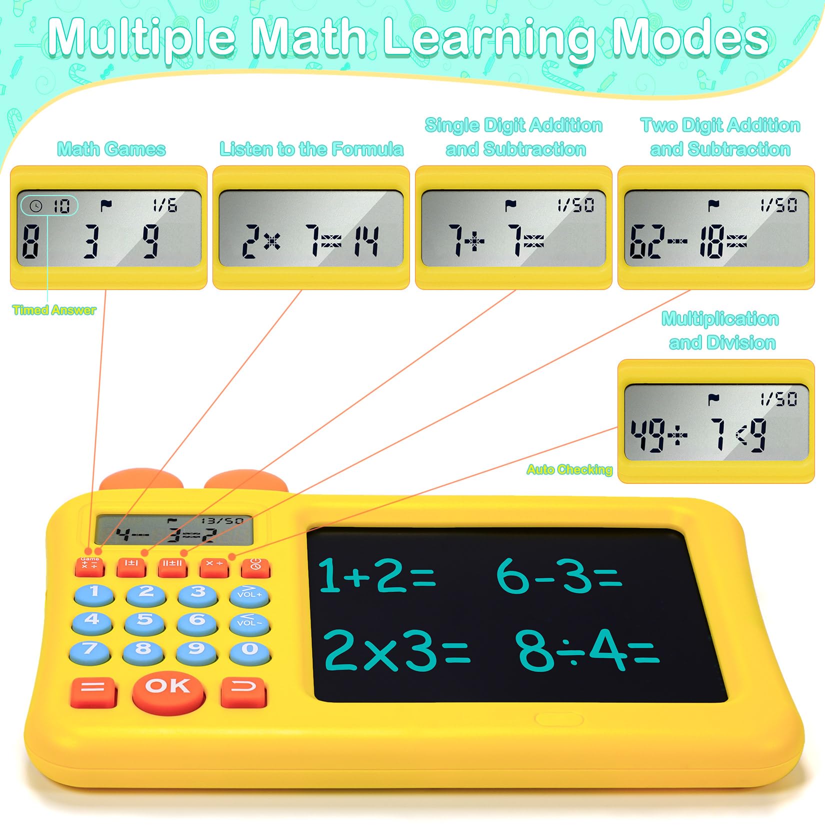 Math Games with LCD Writing Tablet,Calculator Games for Kids,Math Toys with Addition, Subtraction, Division and Multiplication Game,Math Manipulatives Gifts for Boys Girls Age 3+