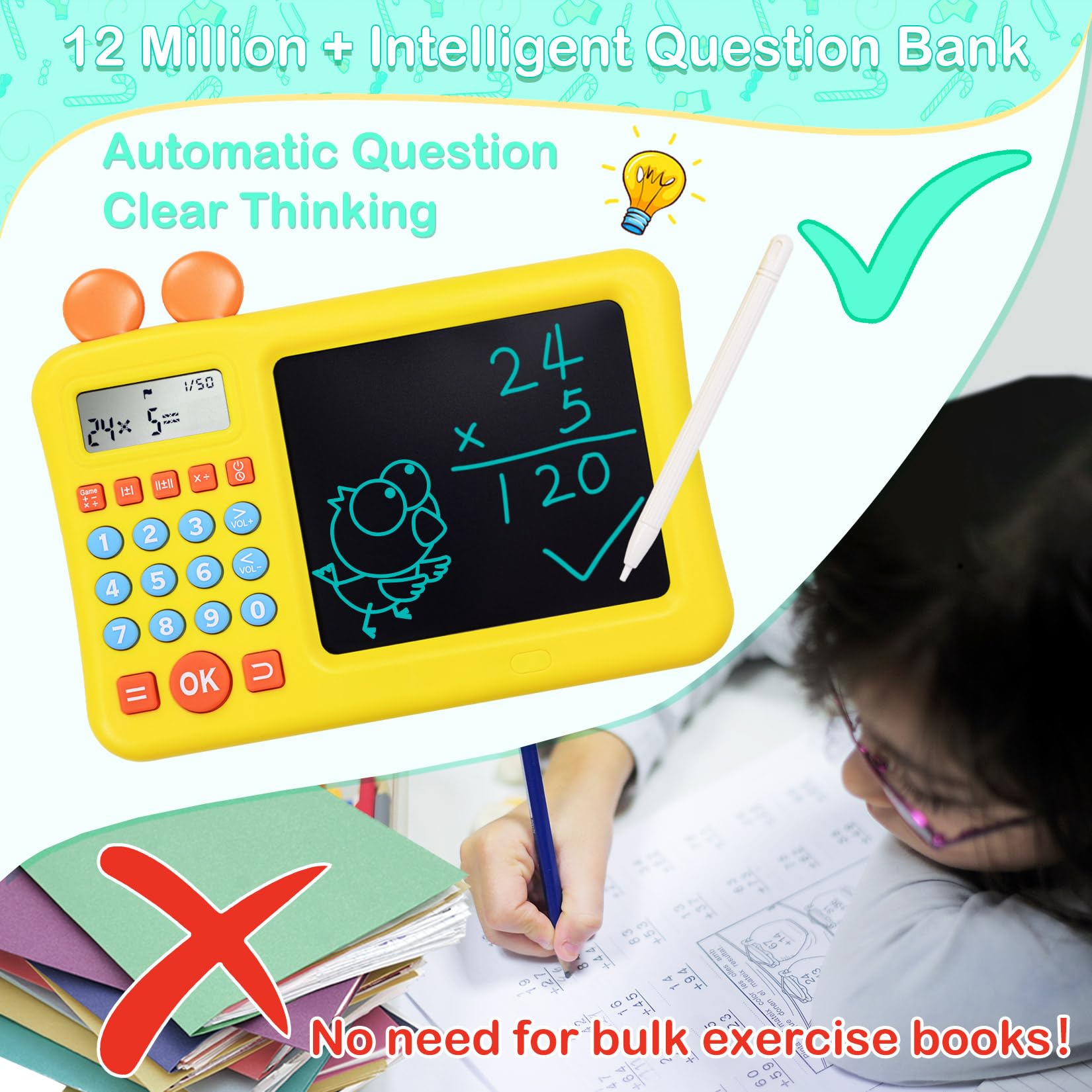 Math Games with LCD Writing Tablet,Calculator Games for Kids,Math Toys with Addition, Subtraction, Division and Multiplication Game,Math Manipulatives Gifts for Boys Girls Age 3+