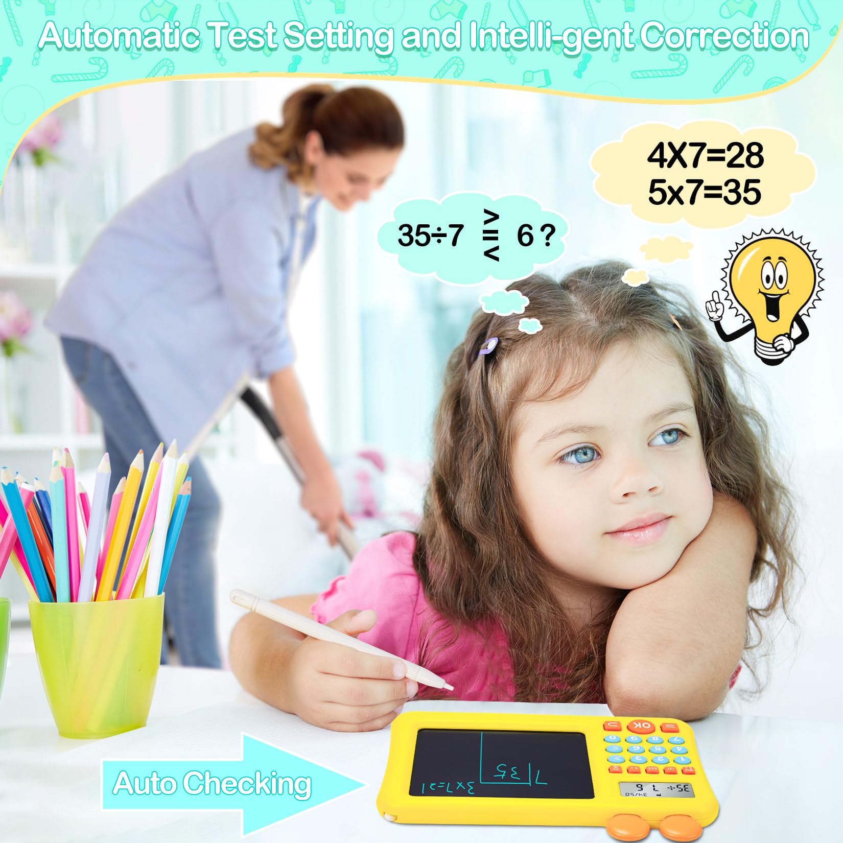 Math Games with LCD Writing Tablet,Calculator Games for Kids,Math Toys with Addition, Subtraction, Division and Multiplication Game,Math Manipulatives Gifts for Boys Girls Age 3+