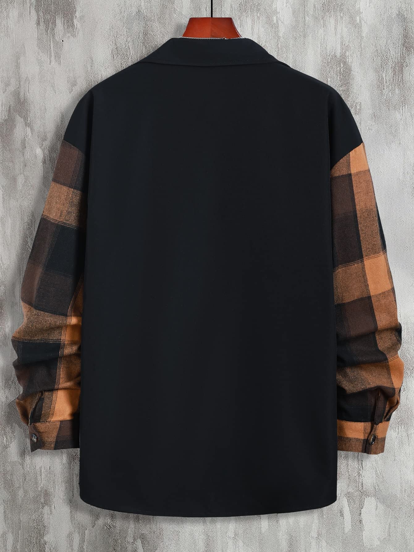 GORGLITTER Men's Plaid Button Down Shirt Long Sleeve Casual Shirt Jackets Black and Brown Medium