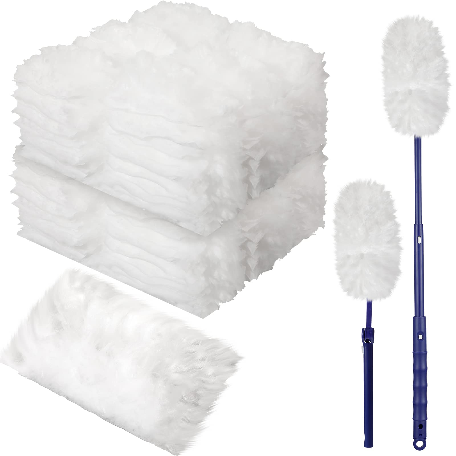 Peryiter 100 Pcs Duster Refills Kits Disposable Replacement with 2 Handle Duster, White Duster Refills Disposable Electrostatic Duster Extender Handle for Home Office Ceiling Fans Furniture