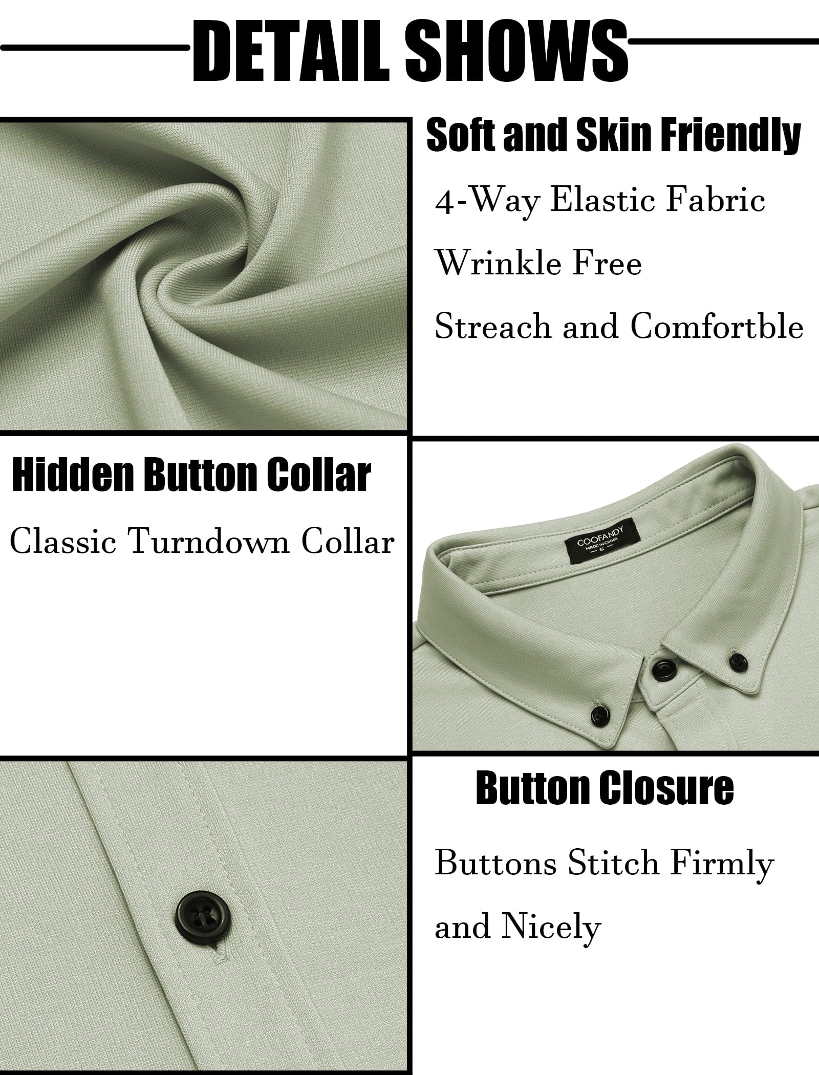 COOFANDY Men's Summer Untucked Stretch Shirt Casual Button Down Short Sleeve Muscle Shirts Light Green